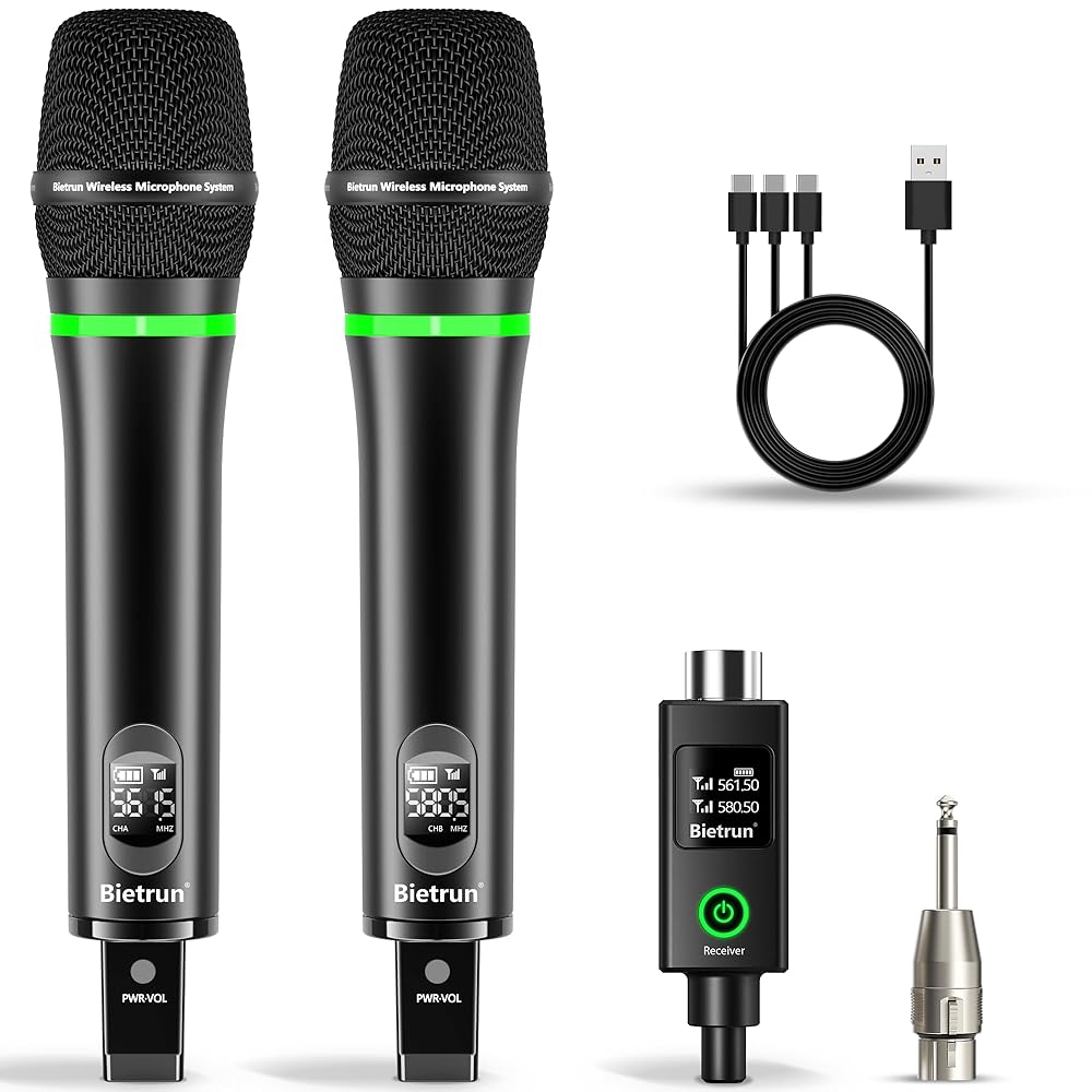 Bietrun 8-Channel Wireless Microphone System with 8 Rechargeable Mics