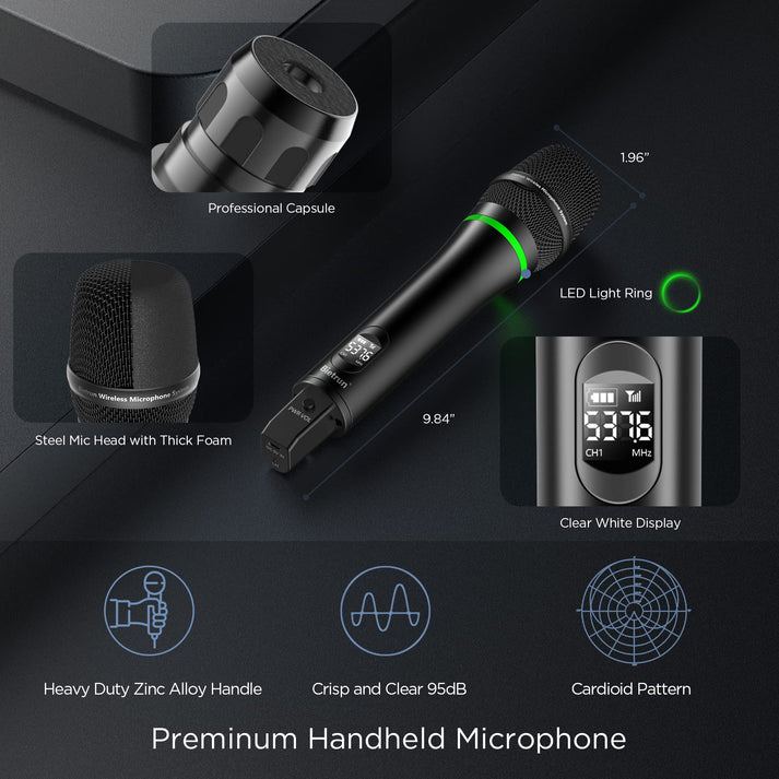Bietrun 8-Channel Wireless Microphone System with 8 Rechargeable Mics