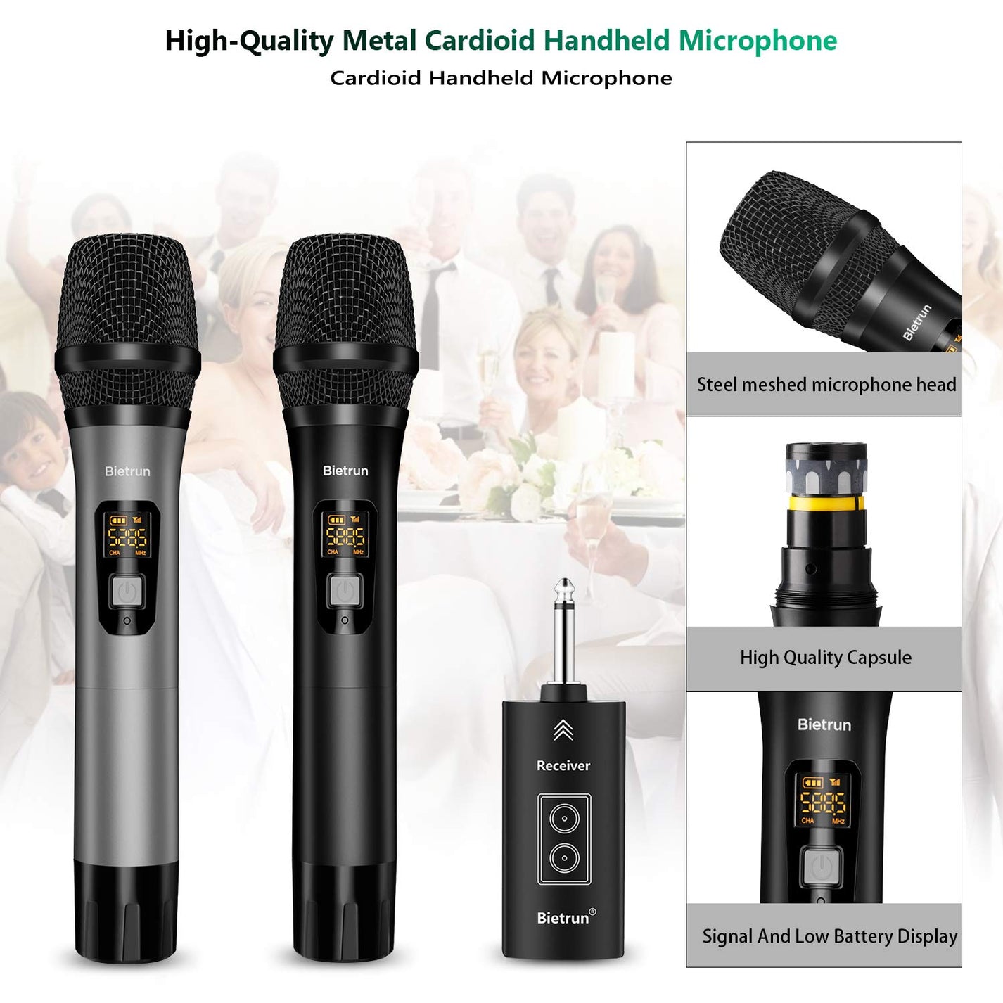 Wireless Microphone with Bluetooth, Professional UHF Dual Handheld Dyn ...