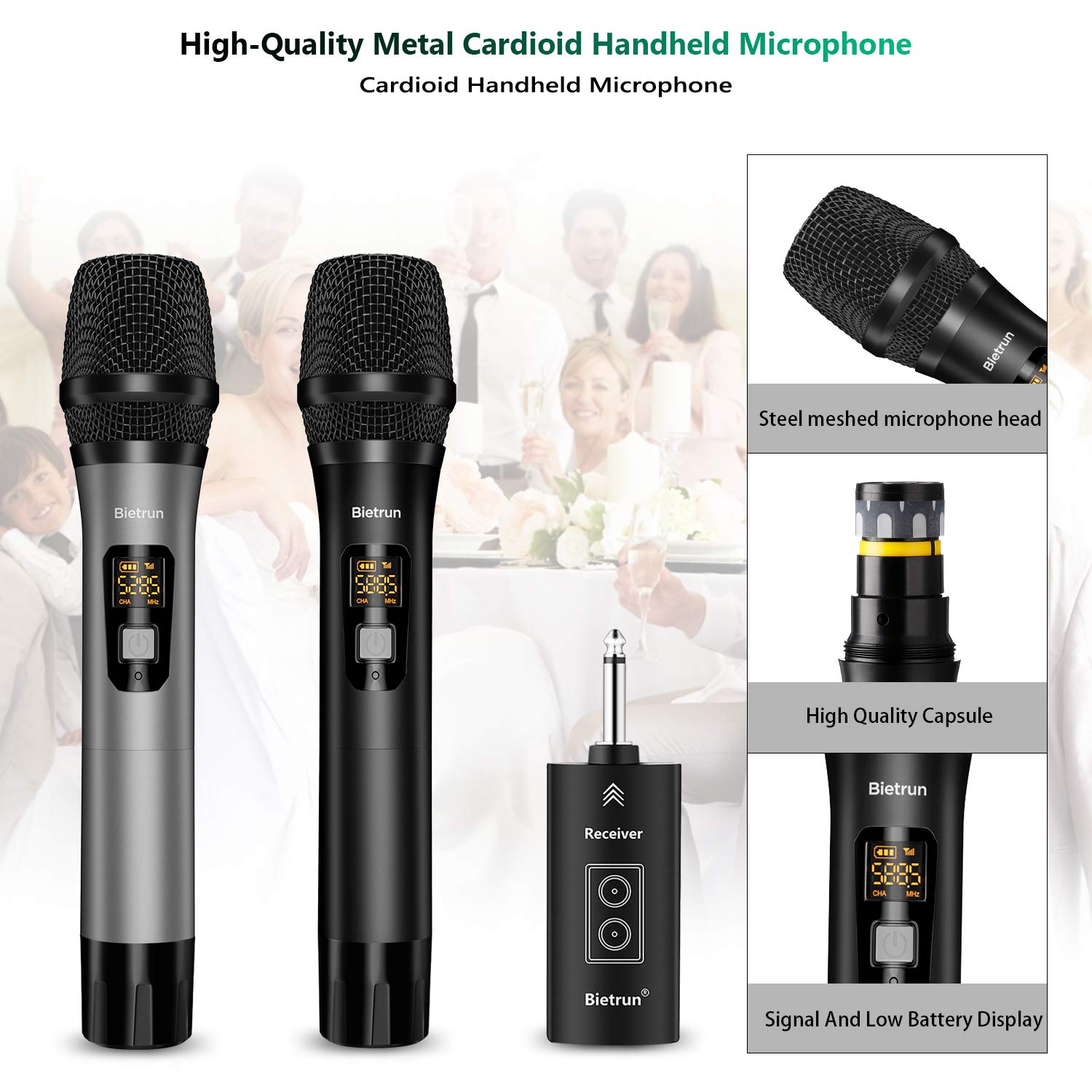 Wireless Microphone with Bluetooth, Professional UHF Dual Handheld Dyn ...