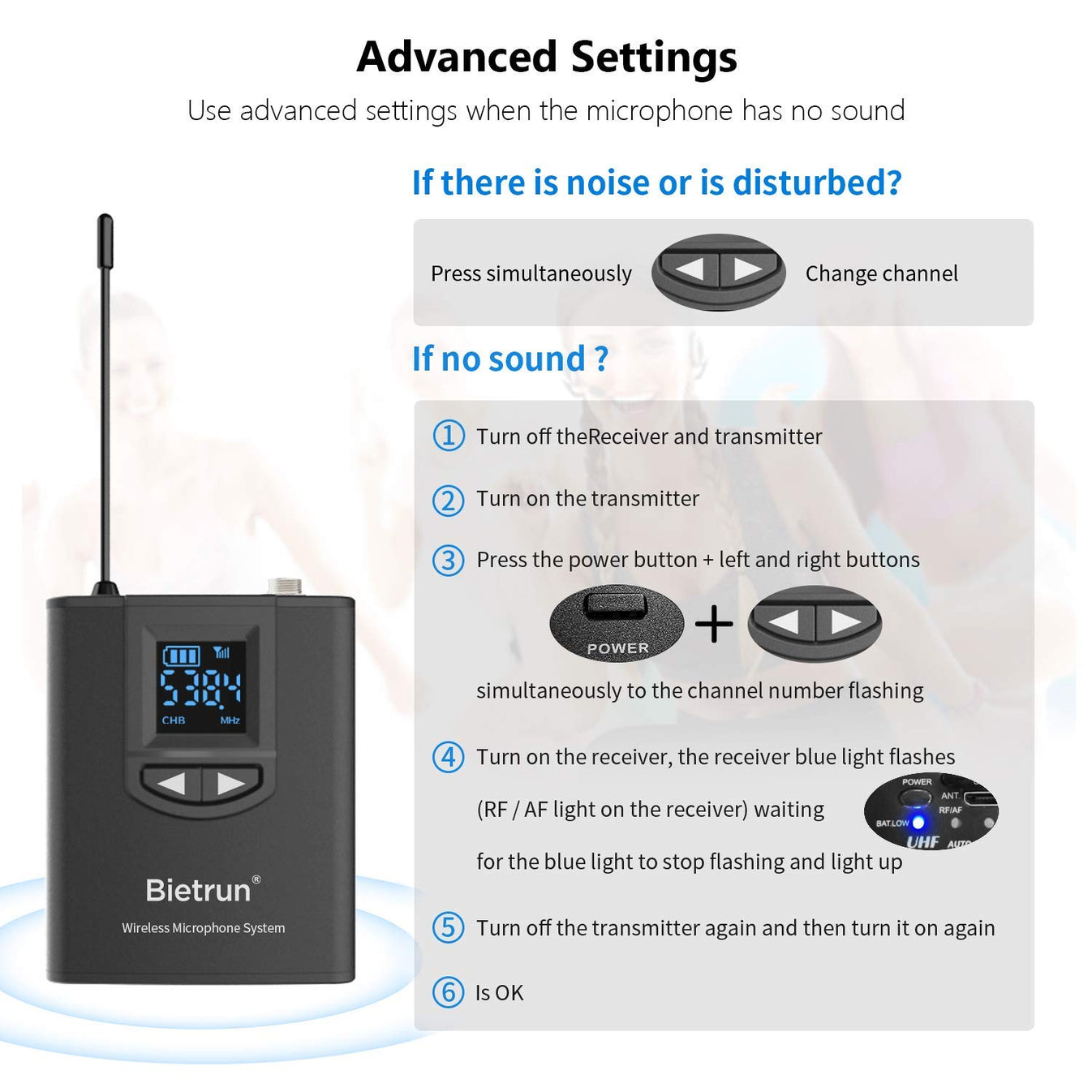 Bietrun UHF Wireless Lavalier Lapel Microphone System/Headset Mic/Stan