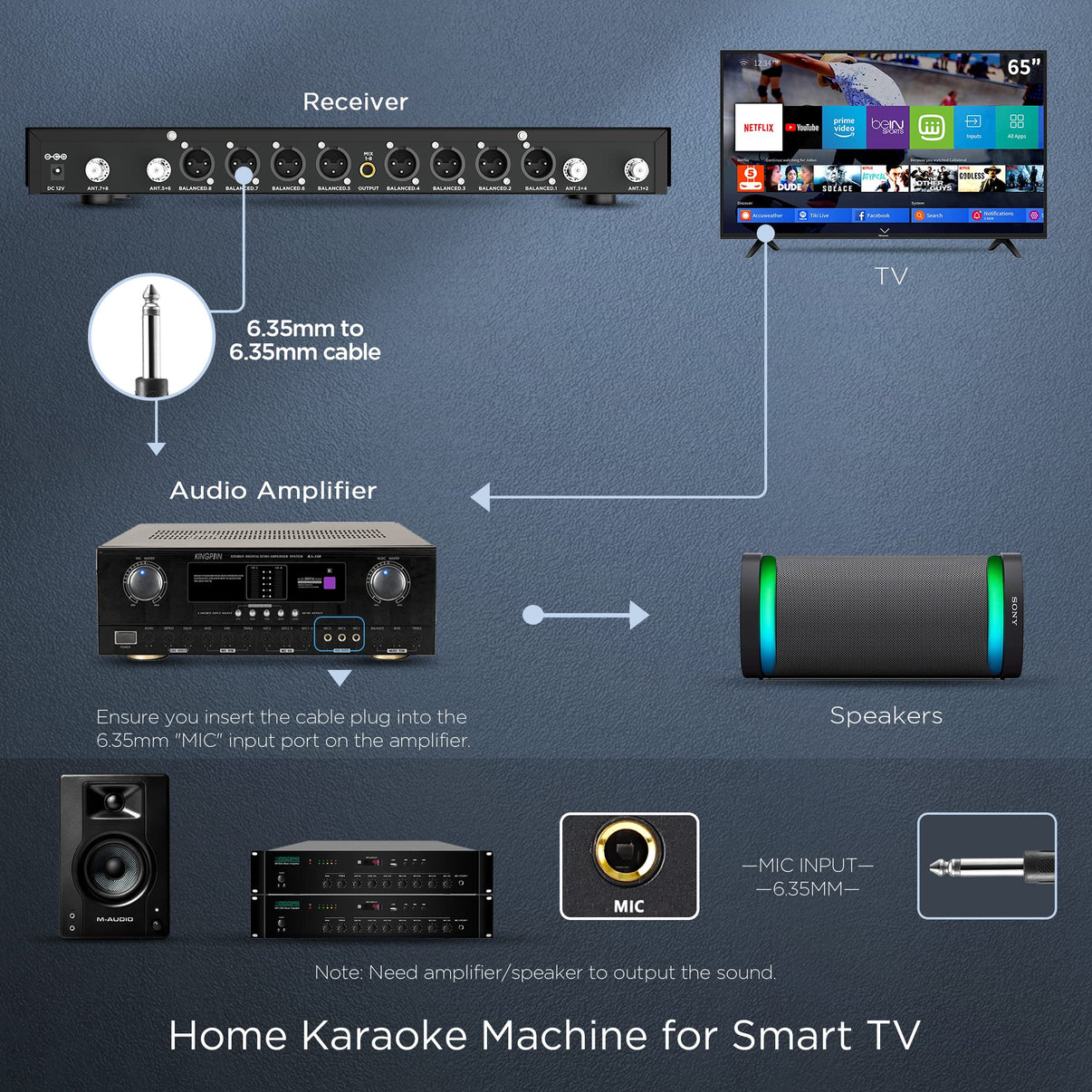 Bietrun 8-Channel Wireless Microphone System with 8 Rechargeable Mics