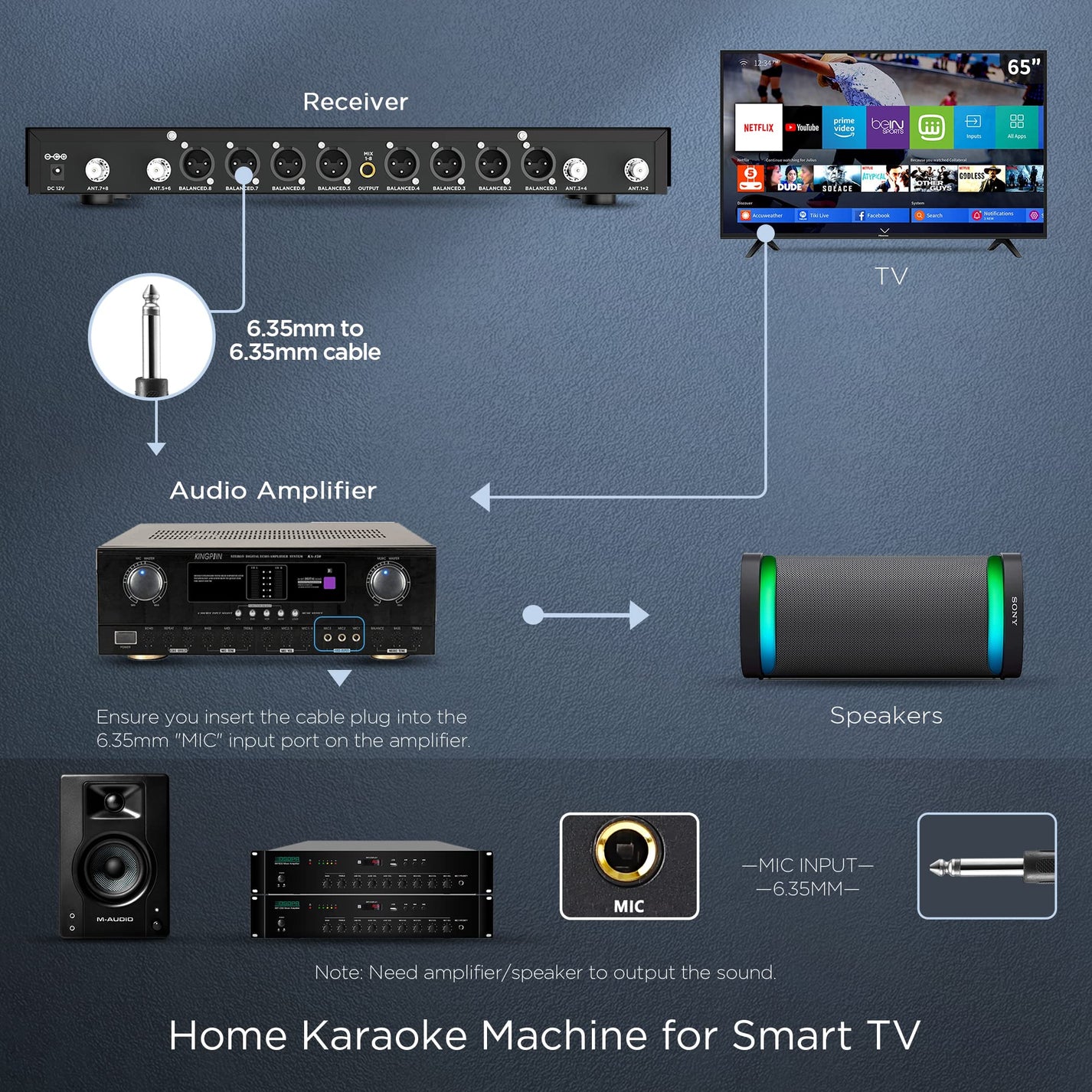 Bietrun 8-Channel Wireless Microphone System with 8 Rechargeable Mics