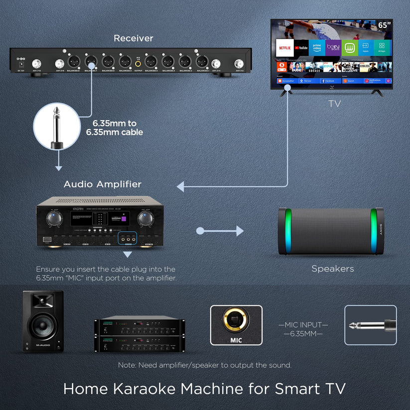 Bietrun 8-Channel Wireless Microphone System with 8 Rechargeable Mics