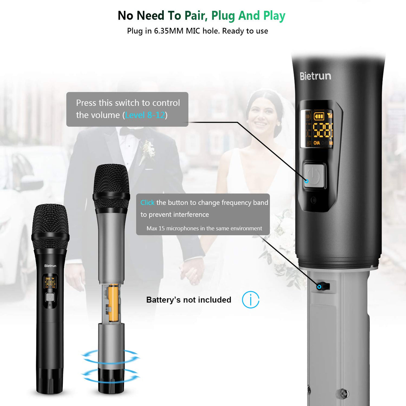 Wireless Microphone with Bluetooth, Professional UHF Dual Handheld Dyn ...