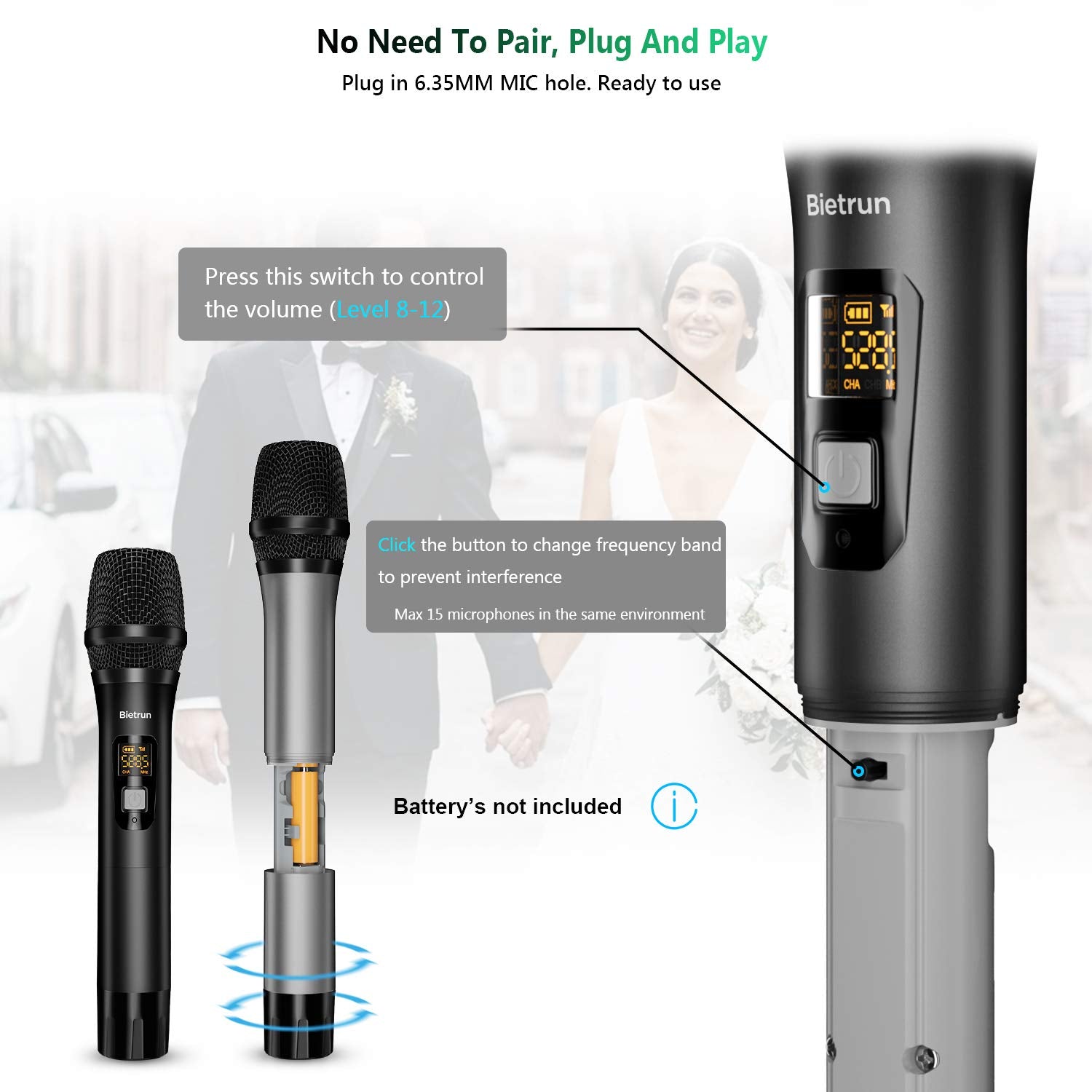 Wireless Microphone with Bluetooth, Professional UHF Dual Handheld Dyn ...